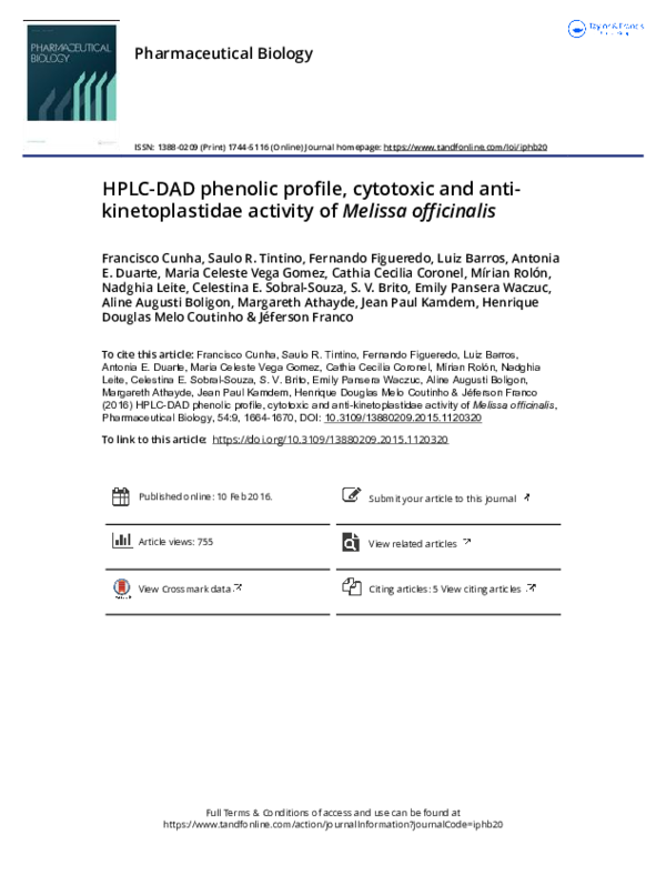 (PDF) HPLC-DAD phenolic profile, cytotoxic and anti-kinetoplastidae activity ofMelissa ...