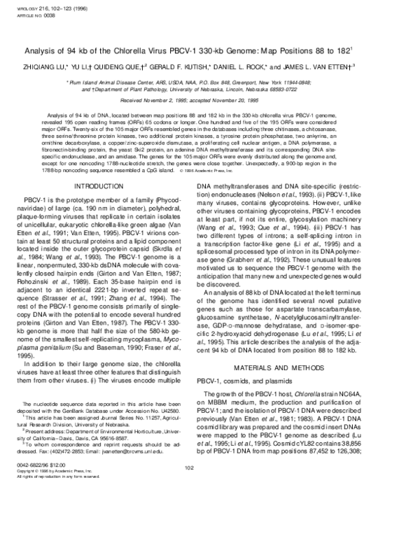 (PDF) Analysis of 94 kb of the Chlorella Virus PBCV-1 330-kb Genome ...