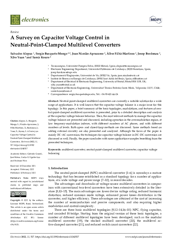 (PDF) A Survey on Capacitor Voltage Control in Neutral-Point-Clamped Multilevel Converters