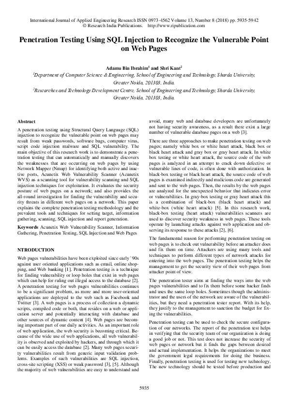 (PDF) Penetration Testing Using SQL Injection to Recognize the ...