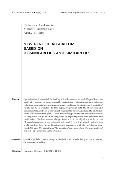 (PDF) New Genetic Algorithm Based on Dissimilarities and Similarities