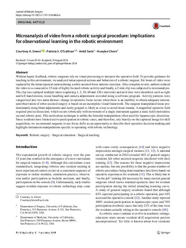 (PDF) Microanalysis of video from a robotic surgical procedure ...