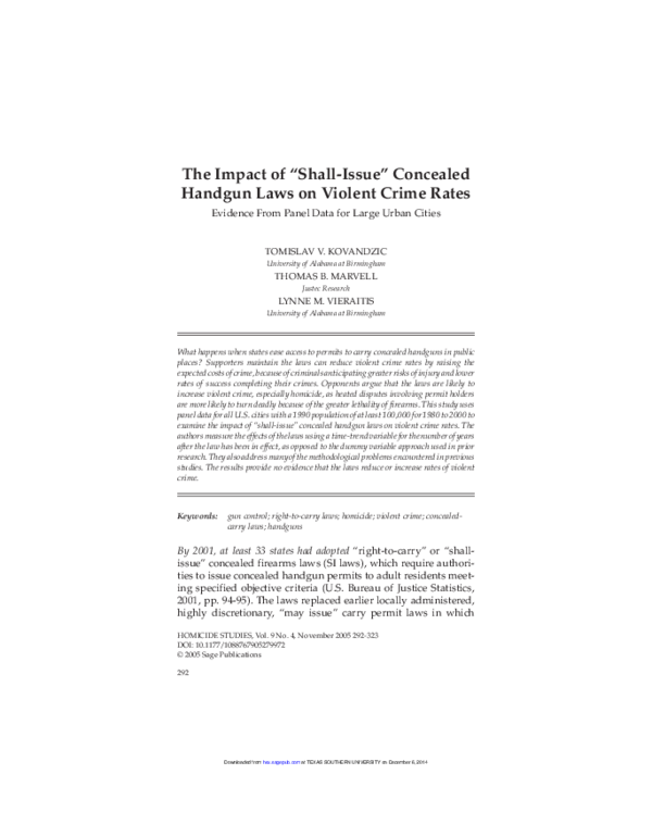 (PDF) The Impact of “Shall-Issue” Concealed Handgun Laws on Violent ...