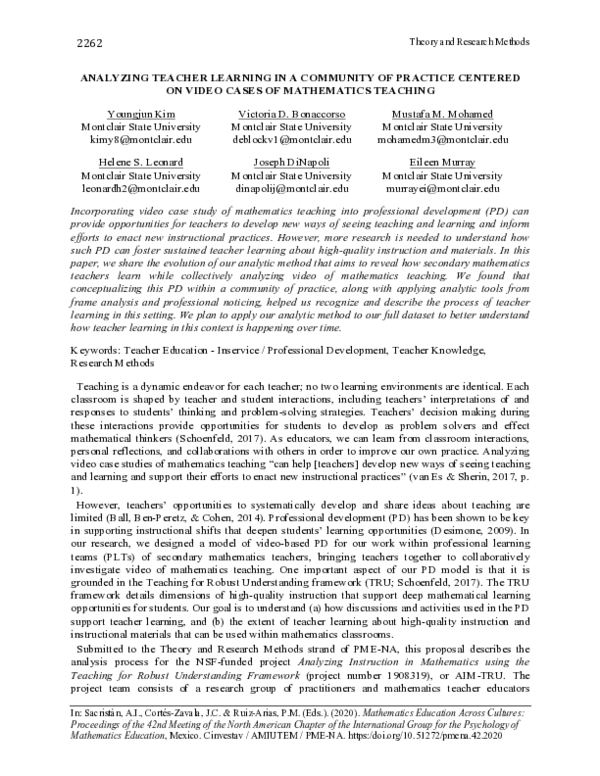 (PDF) Analyzing teacher learning in a community of practice centered on ...