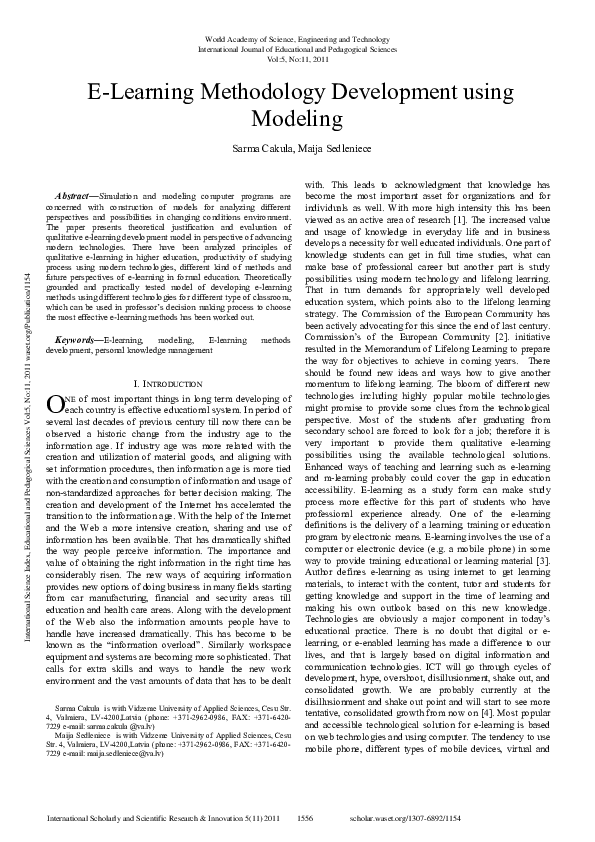 (PDF) E-Learning Methodology Development Using Modeling