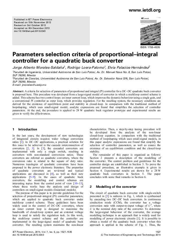 (PDF) Parameters selection criteria of proportional–integral controller ...