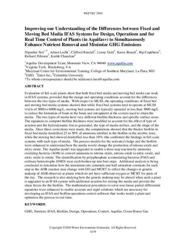 (PDF) Improving our Understanding of the Differences between Fixed and Moving Bed Media IFAS ...