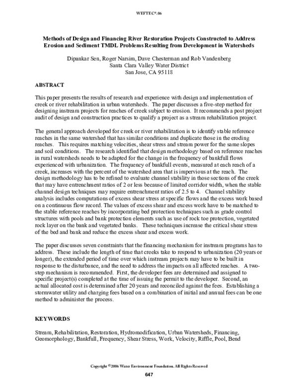 (PDF) Methods of Design and Financing River Restoration Projects Constructed to Address Erosion ...