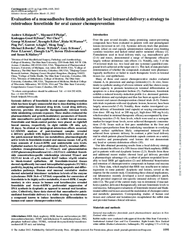 (PDF) Evaluation of a mucoadhesive fenretinide patch for local ...