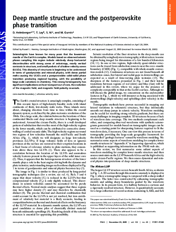 (PDF) Deep mantle structure and the postperovskite phase transition