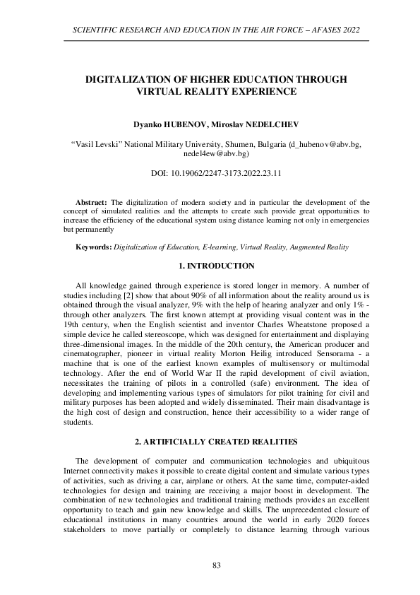 (PDF) Digitalization of Higher Education Through Virtual Reality Experience