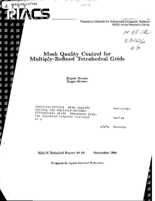 (PDF) Mesh quality control for multiply-refined tetrahedral grids | Roger Strawn - Academia.edu