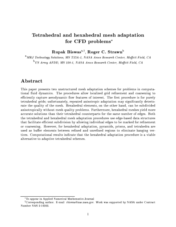 (PDF) Tetrahedral and hexahedral mesh adaptation for CFD problems