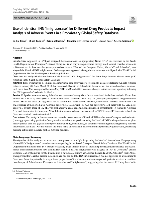 (PDF) Use of Identical INN “Imiglucerase” for Different Drug Products ...