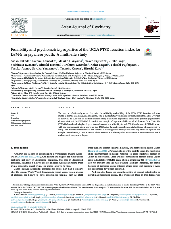(PDF) Feasibility and psychometric properties of the UCLA PTSD reaction ...