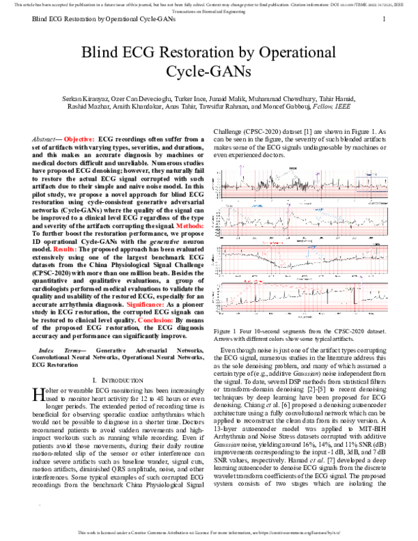 (PDF) Blind ECG Restoration by Operational Cycle-GANs (PDF) Blind ECG Restoration by Operational Cycle-GANs