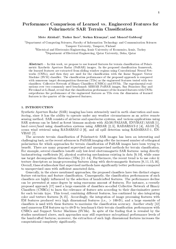 (PDF) Performance Comparison of Learned vs. Engineered Features for Polarimetric SAR Terrain ...