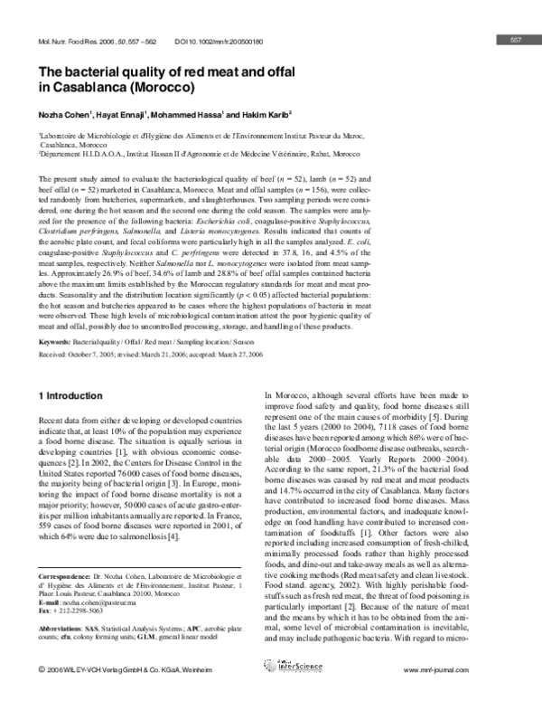 (PDF) The bacterial quality of red meat and offal in Casablanca (Morocco)
