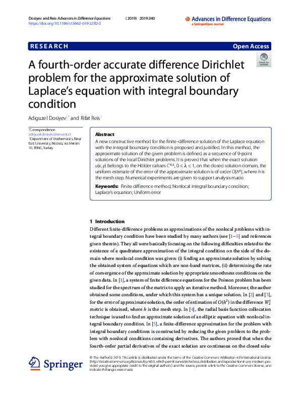 Pdf A Fourth Order Accurate Difference Dirichlet Problem For The Approximate Solution Of