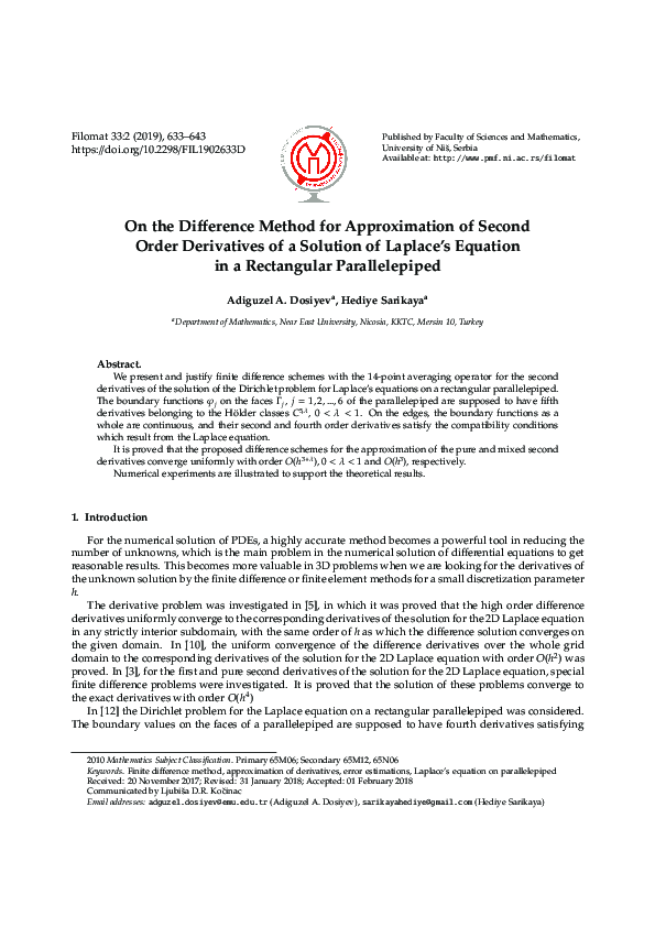 (PDF) On the difference method for approximation of second order derivatives of a solution of ...