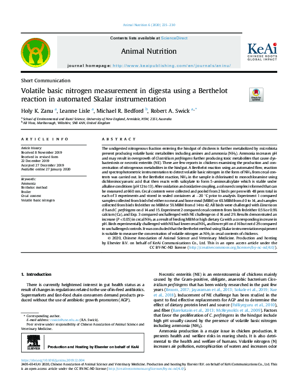 (PDF) Volatile basic nitrogen measurement in digesta using a Berthelot ...