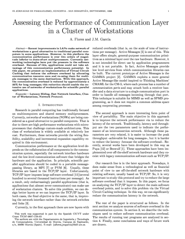 (PDF) Assessing the Performance of Communication Layer in a Cluster of Workstations