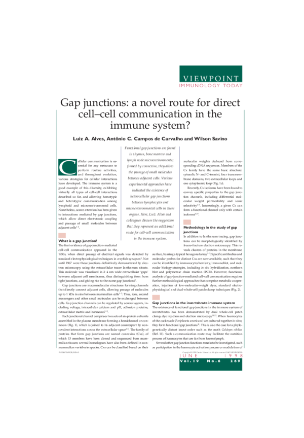 (PDF) Gap junctions: a novel route for direct cell–cell communication ...