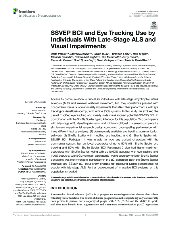 (PDF) SSVEP BCI and Eye Tracking Use by Individuals With Late-Stage ALS ...