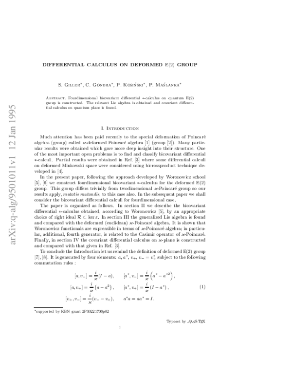 (PDF) Differential calculus on deformed E(2) group