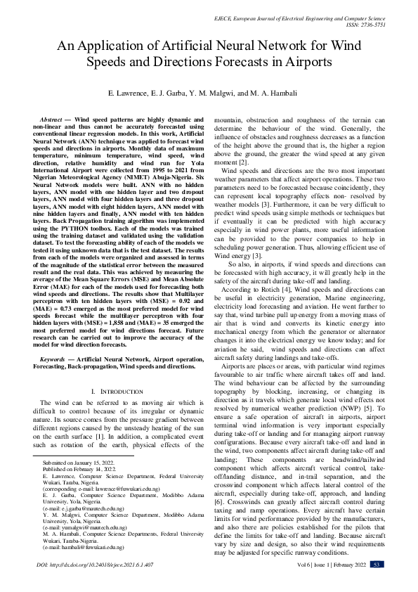 (PDF) An Application of Artificial Neural Network for Wind Speeds and Directions Forecasts in ...