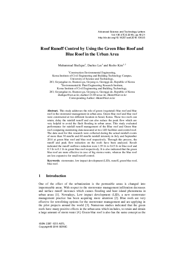 (PDF) Roof Runoff Control by Using the Green Blue Roof and Blue Roof in ...