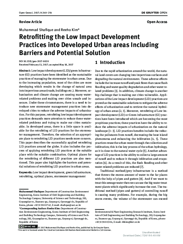 (PDF) Retrofitting the Low Impact Development Practices into Developed ...