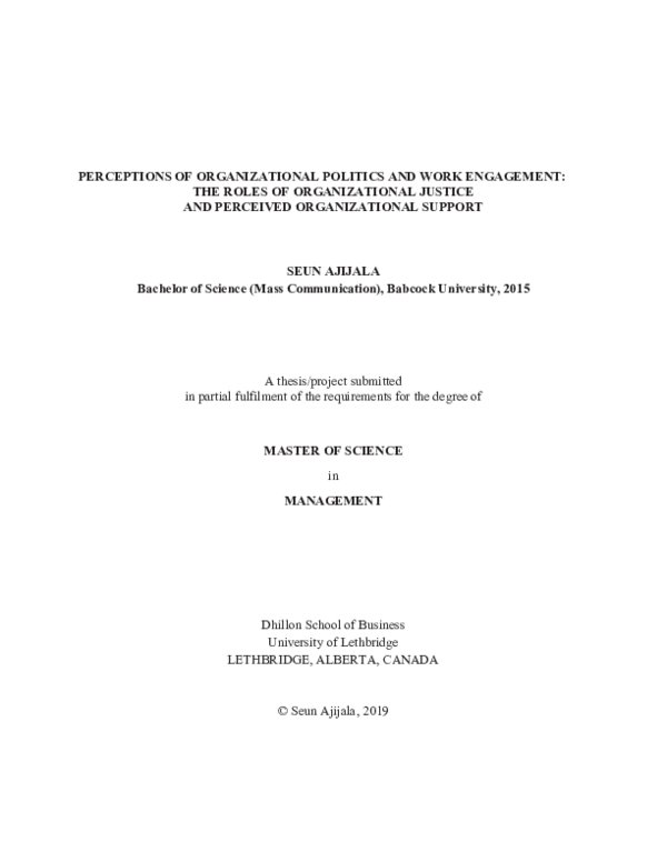 (PDF) Perceptions of organizational politics and work engagement: the roles of organizational ...