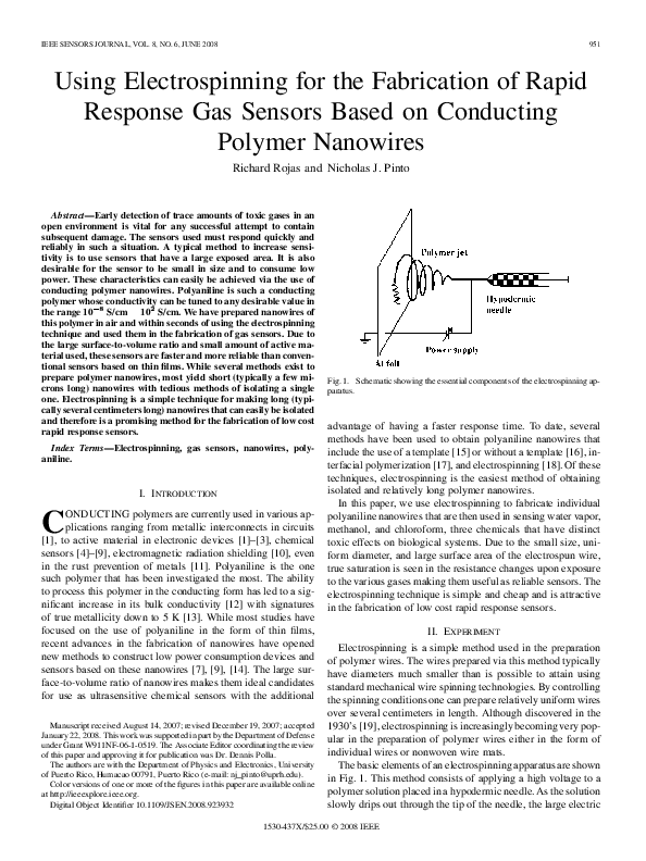 (PDF) Using Electrospinning for the Fabrication of Rapid Response Gas Sensors Based on ...