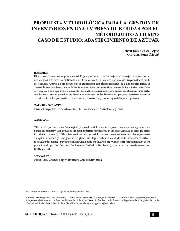 (PDF) Propuesta metodológica para la gestión de inventarios en una empresa de bebidas por el ...