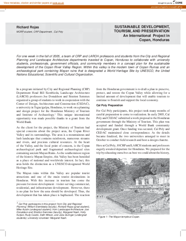 (PDF) Sustainable Tourism Development in Copan, Honduras