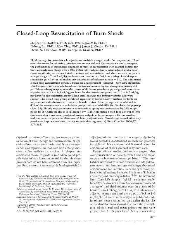 (PDF) Closed-Loop Resuscitation of Burn Shock