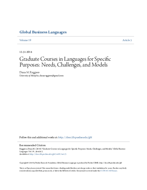 (PDF) Graduate Courses in Languages for Specific Purposes: Needs ...