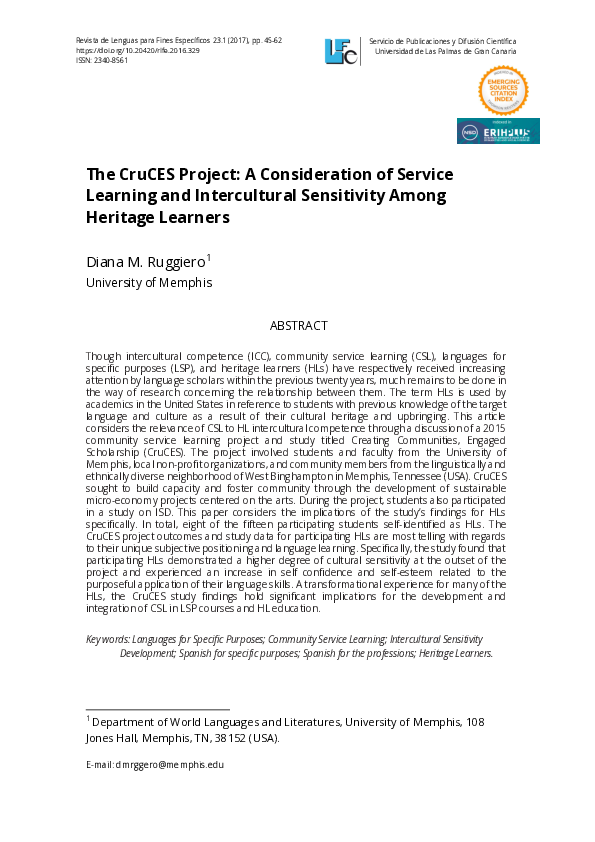 (PDF) Service Learning with Heritage Learners: A Case Study