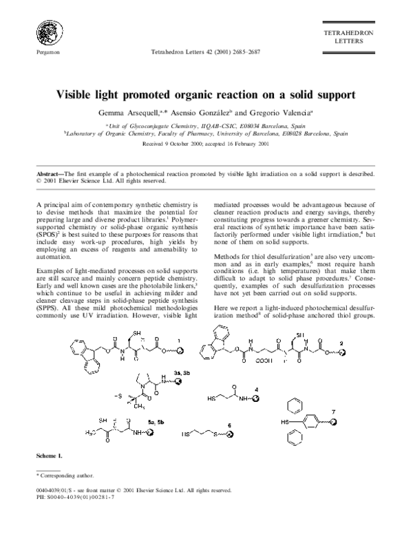 (PDF) Visible light promoted organic reaction on a solid support