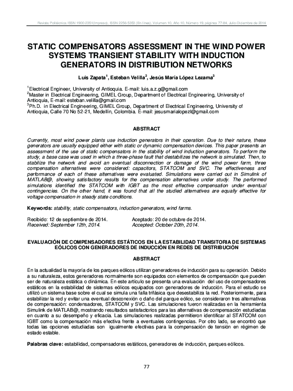 (PDF) Static compensators assessment in the wind power systems transient stability with ...