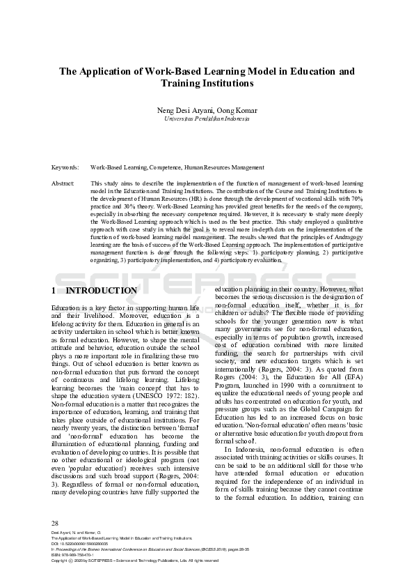 (PDF) The Application of Work-Based Learning Model in Education and Training Institutions