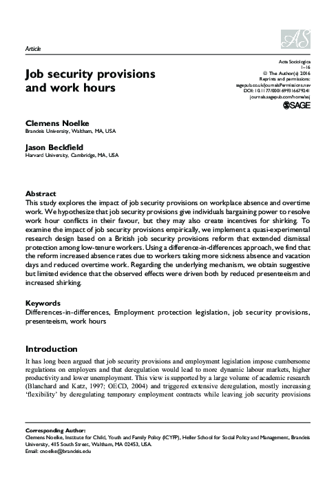 (PDF) Job security provisions and work hours