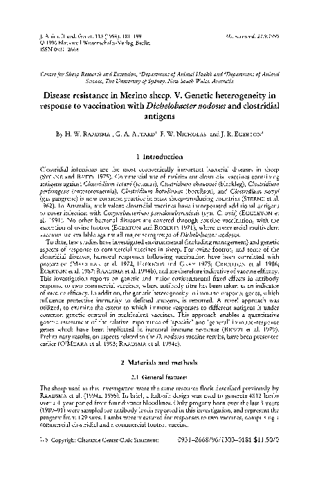 (PDF) Disease resistance in Merino sheep. V. Genetic heterogeneity in response to vaccination ...