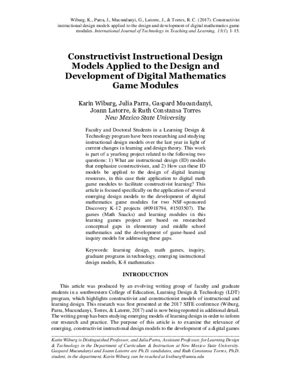(PDF) Applying Constructivism in Digital Math Games