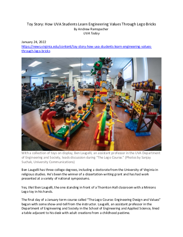(PDF) Toy Story: How UVA Students Learn Engineering Values Through Lego ...