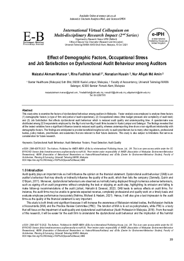 (PDF) Effect of Demographic Factors, Occupational Stress and Job ...