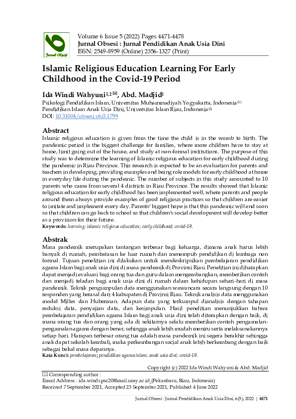 (PDF) Islamic Religious Education Learning For Early Childhood in the ...