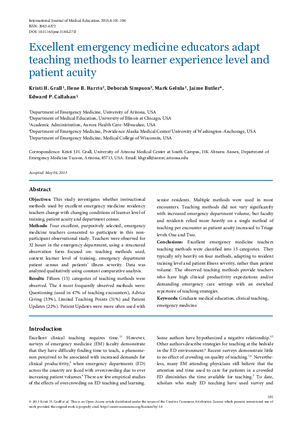 (PDF) Excellent emergency medicine educators adapt teaching methods to ...