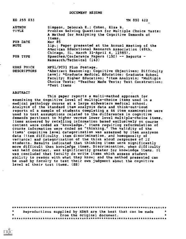 Pdf Problem Solving Questions For Multiple Choice Tests A Method For Analyzing The Cognitive